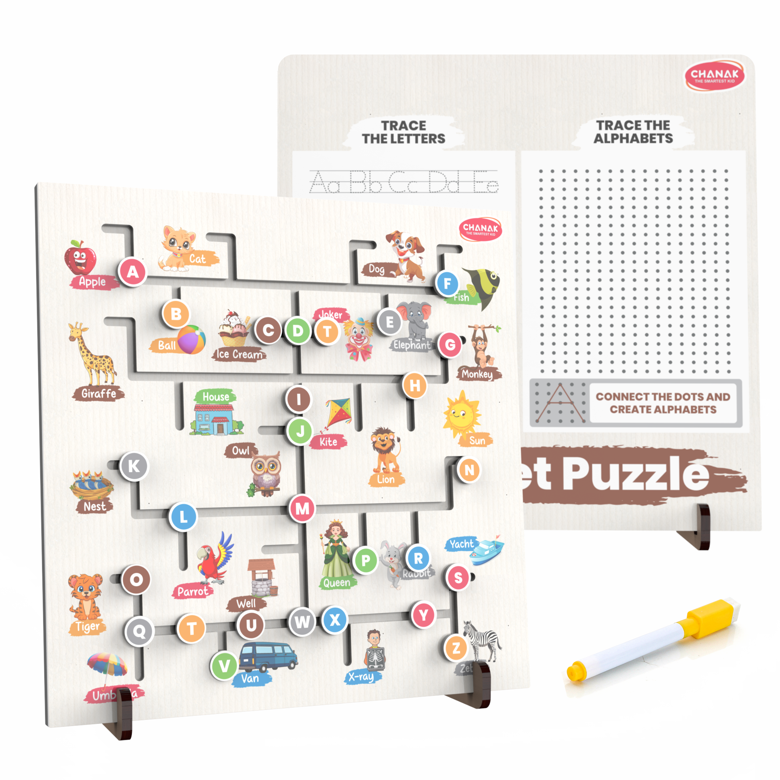 Chanak 3-in-1 Wooden Toys Alphabet Board – Magical ABC Fun – chanakuae